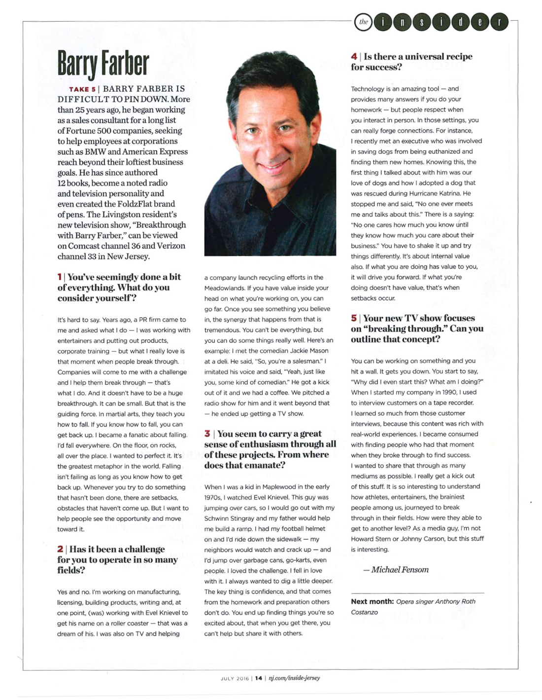 Inside Jersey Magazine | Barry Farber